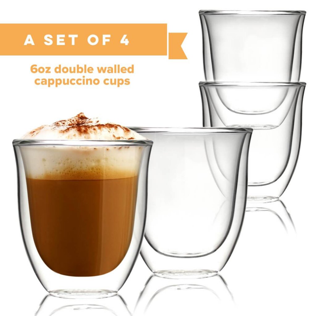 Double Wall Glass Cappuccino Cups, 6oz - Kitchables